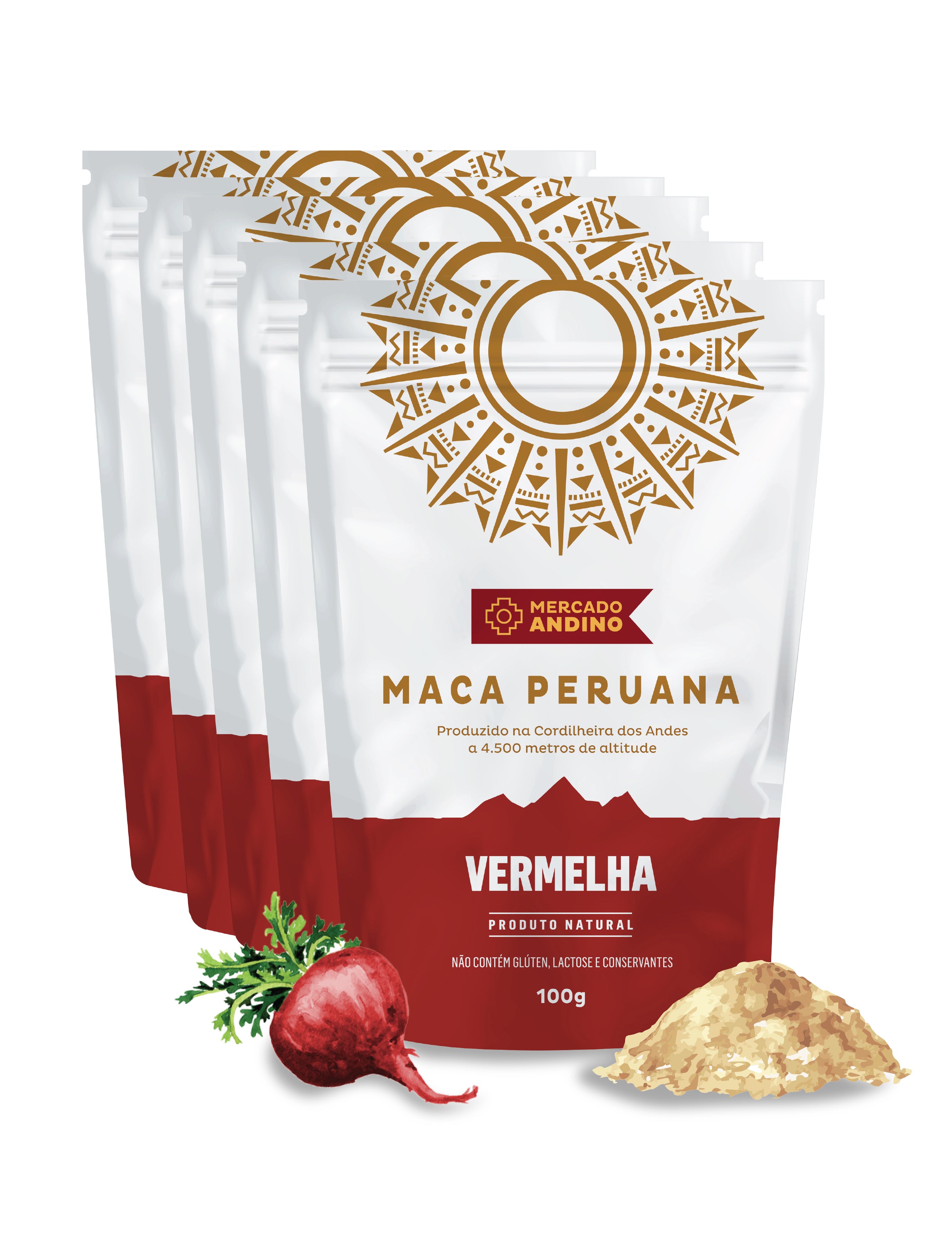 Maca Peruana Vermelha 5 Pacotes de 100g – Mercado Andino